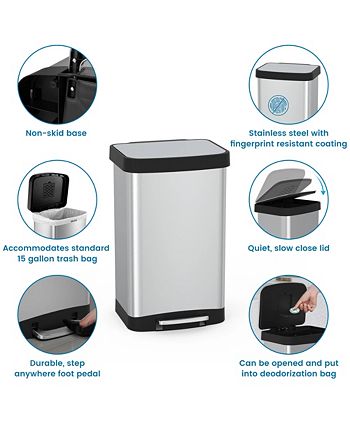 Mega Casa 14.5 Gal./55 Liter Rectangle Step-On Stainless Steel Trash ...