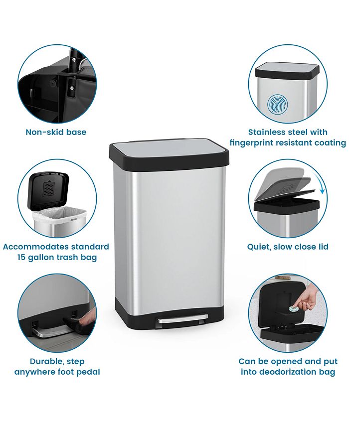 Mega Casa 14.5 Gal./55 Liter Rectangle Step-On Stainless Steel Trash ...