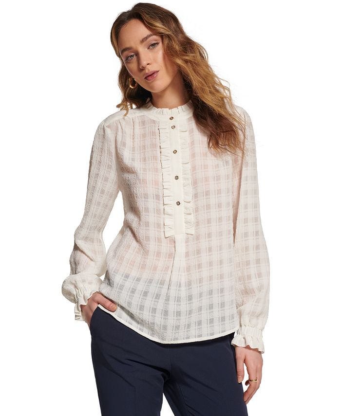 Tommy Hilfiger Women's Plaid Ruffle-Trim Blouse - Macy's