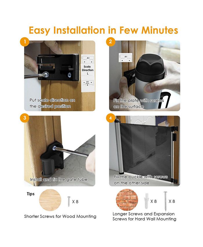 Costway Baby Retractable Mesh Gates Pets Safety Gate Easy Latch Indoor ...