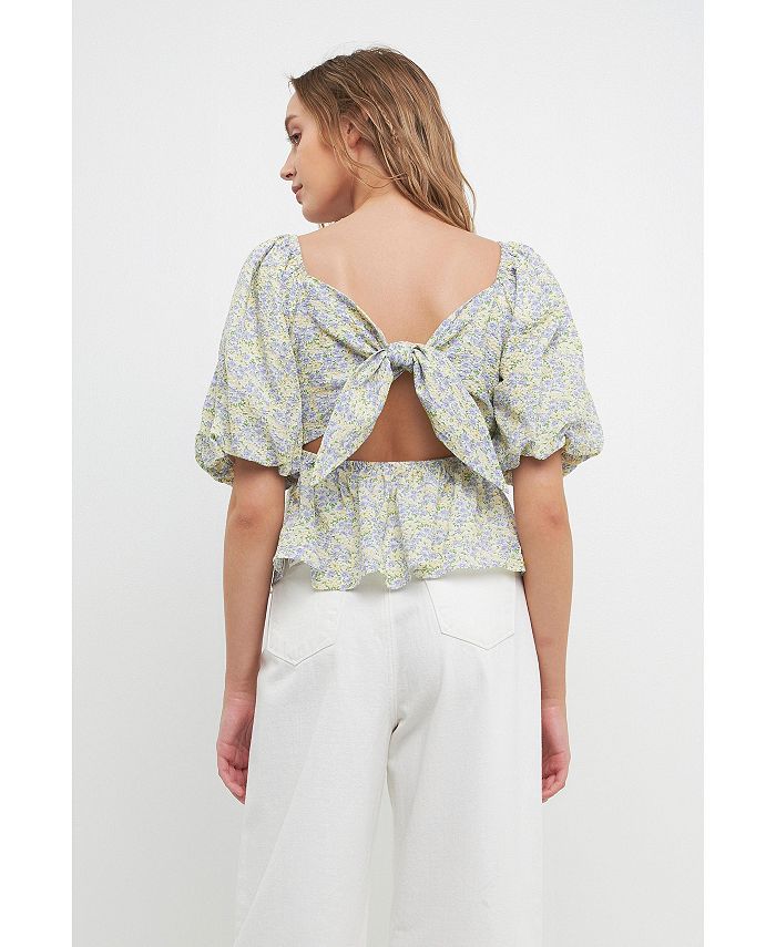 Free the Roses Women's Floral Tied Back Top - Macy's