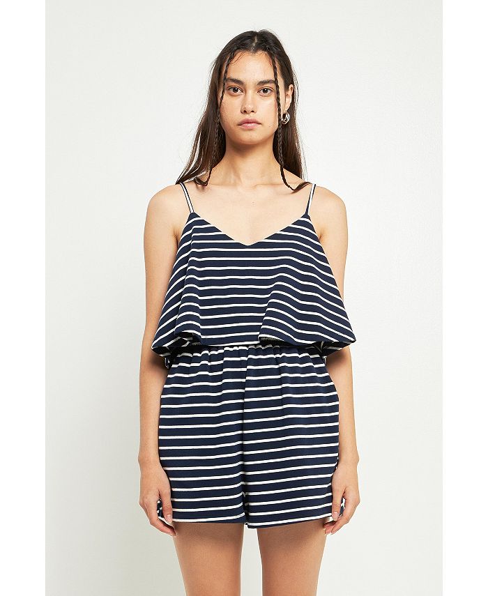 Grey Lab Women's Stripe Knit Romper - Macy's