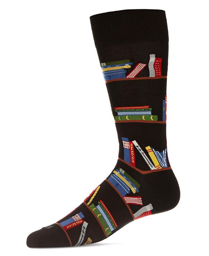 MeMoi Men's Bookshelf Bibliophile Rayon from Bamboo Novelty Crew Socks ...