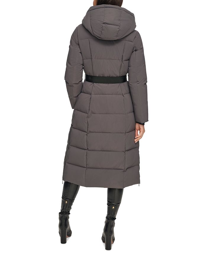 DKNY Womens Maxi Belted Hooded Puffer Coat - Macy's
