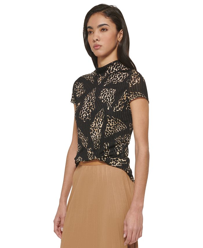 DKNY Women's Animal-Print Short-Sleeve Knit Top - Macy's