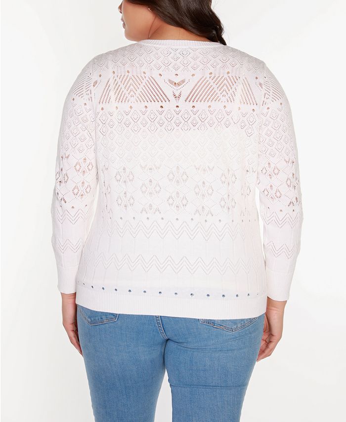 Belldini Black Label Plus Size Pointelle Button Front Cardigan Sweater ...