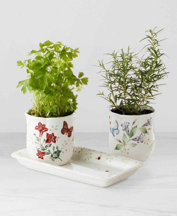Lenox Butterfly Meadow 3-Piece Herb Pots Tray Set - Macy's