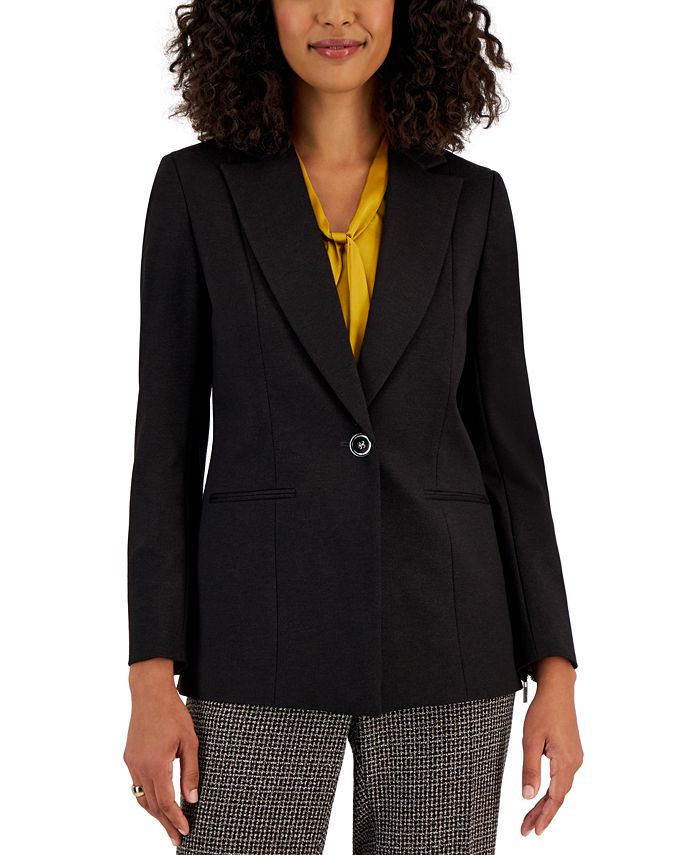 Kasper Petite Ponte One-Button Zipper-Cuff Jacket - Macy's