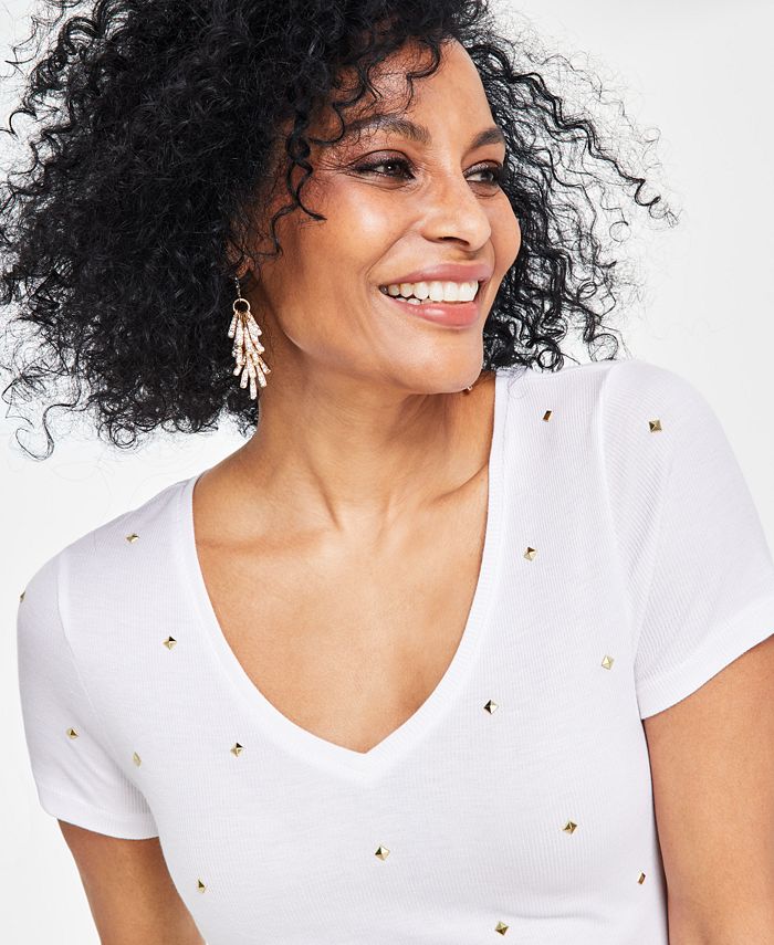 I.N.C. International Concepts Women's Cotton Ribbed Studded Top ...