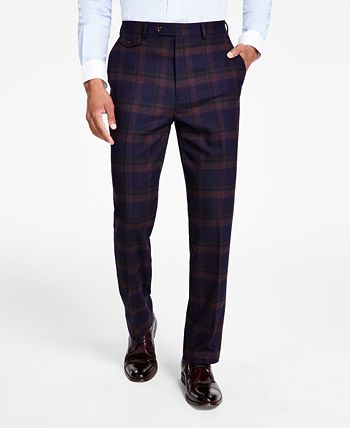 Tayion Collection Men's Classic-Fit Navy & Burgundy Plaid Suit ...