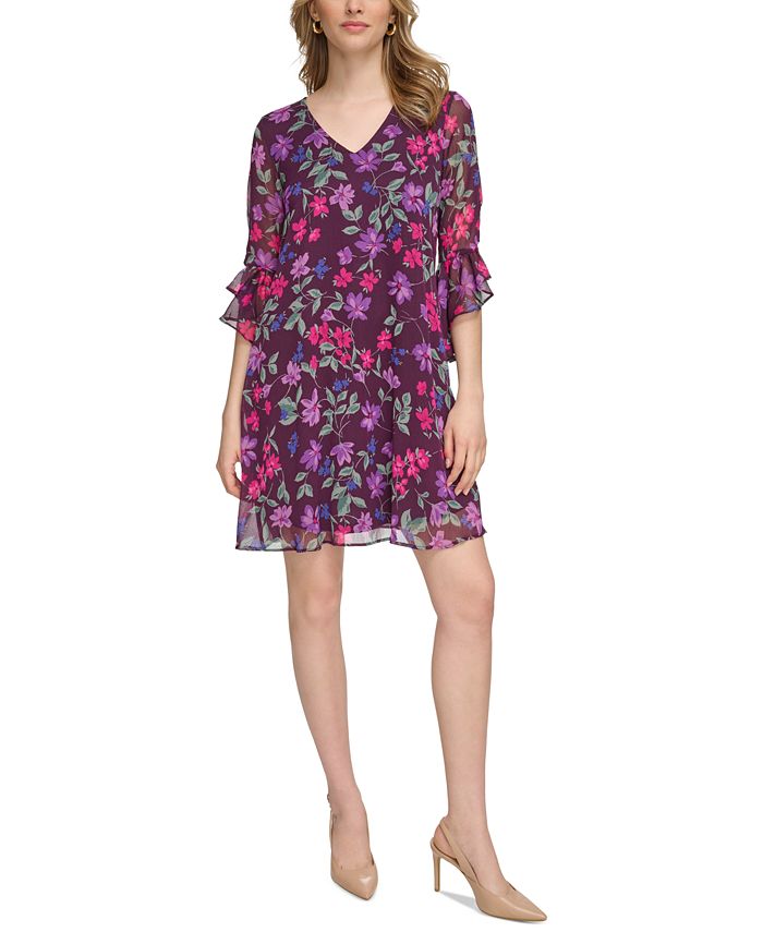 Calvin Klein Women's Floral-Print Ruffled Shift Dress - Macy's