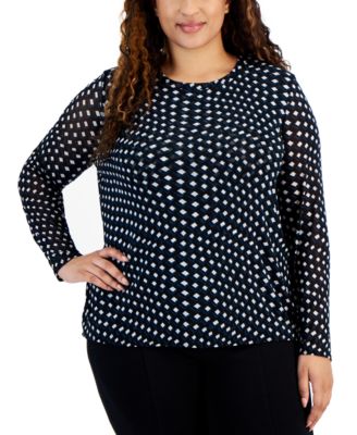 I.N.C. International Concepts Plus Size Printed Mesh Top, Created for ...