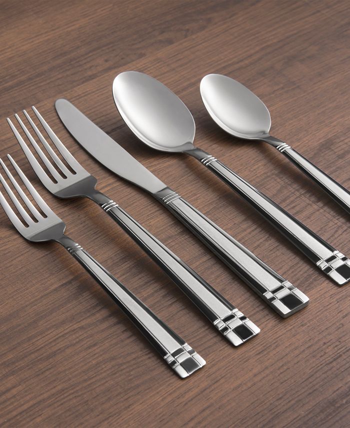 Cambridge Silversmiths Axis Sand 20 Piece Stainless Steel Flatware Set ...