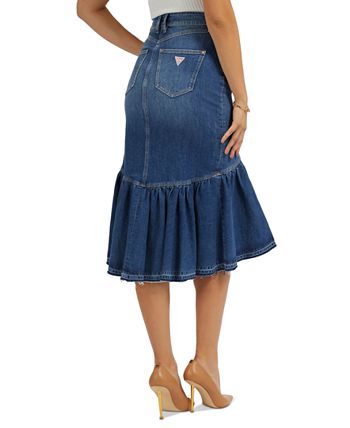 GUESS Women's Marinella Ruffled-Hem Denim Skirt - Macy's