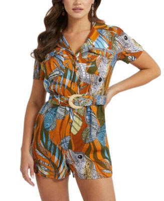 GUESS Women's Cindy Linen Printed Romper - Macy's