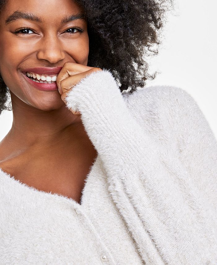 On 34th Women's Metallic Plush-Knit Cardigan, Created for Macy's - Macy's