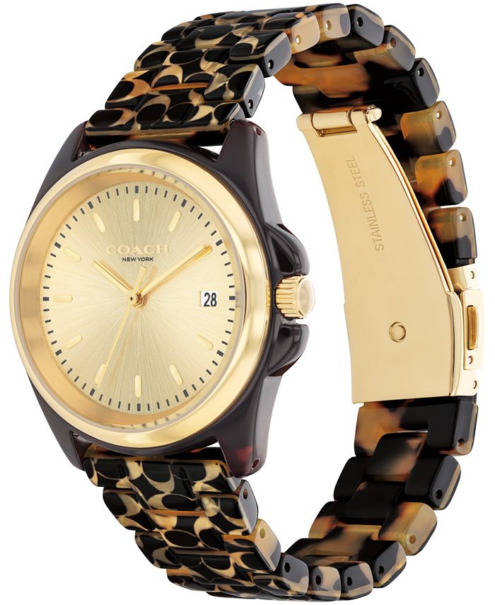 COACH Women's Greyson Dark Brown Tortoise Signature C Resin Watch, 36mm ...