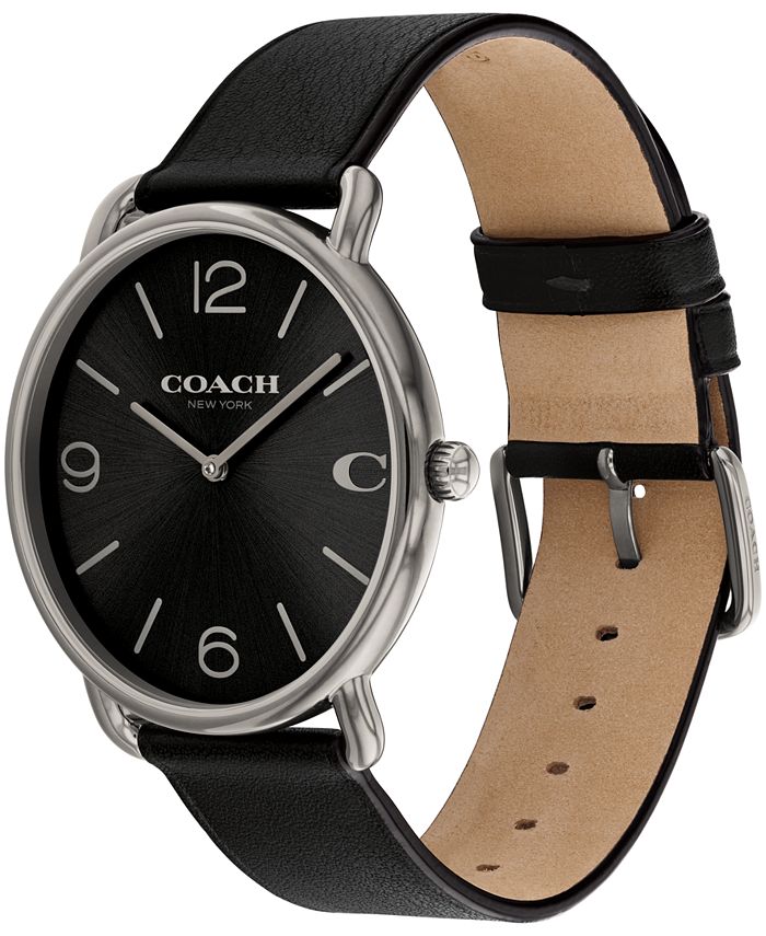 COACH Unisex Elliot Black Leather Strap Watch, 40mm - Macy's