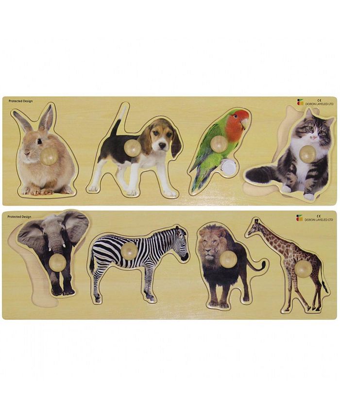 Edushape Large Knob Animal Puzzles - 2 Sets with 4 Animals - 12 Months ...