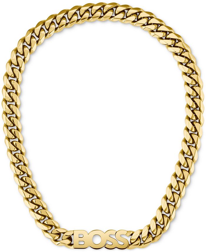 Hugo Boss Men's Kassy Gold Ion-Plated Stainless Steel Logo 20" Necklace ...