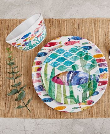 Fitz and Floyd Flamingo Fling Melamine 12 Piece Dinnerware Set, Service ...
