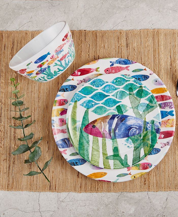Fitz and Floyd Flamingo Fling Melamine 12 Piece Dinnerware Set, Service ...