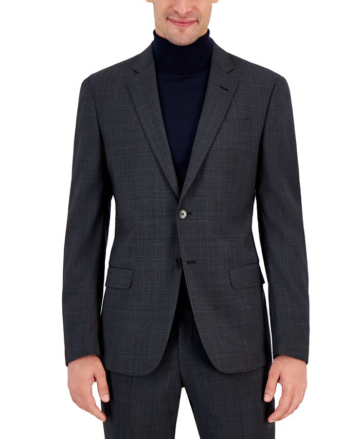A|X Armani Exchange Men's Slim-Fit Charcoal Gray Windowpane Plaid Suit ...