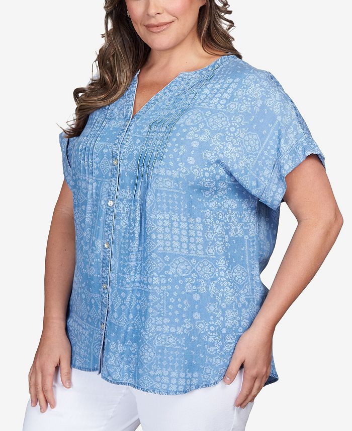 Ruby Rd. Plus Size Woven Bandana Print Top - Macy's