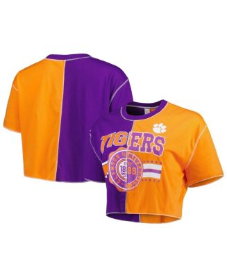 Women's ZooZatz Purple, Orange Clemson Tigers Colorblock Cropped T ...