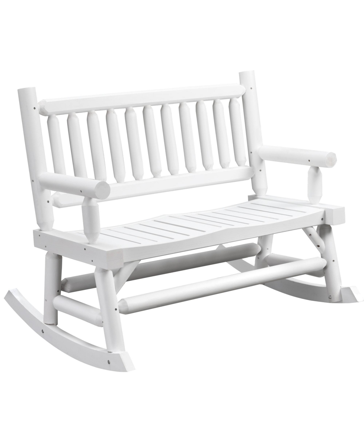 Aosom 2-Person Wood Rocking Chair with Log Design  Heavy Duty Loveseat with Wide Curved Seats for Patio  Backyard  Garden  White
