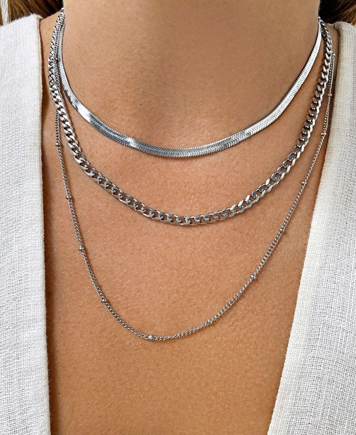 ADORNIA 18-21" Adjustable Plated Triple Layered Chain Necklace - Macy's
