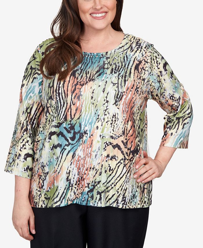Alfred Dunner Plus Size Classics Abstract Tiger Stripe Top - Macy's