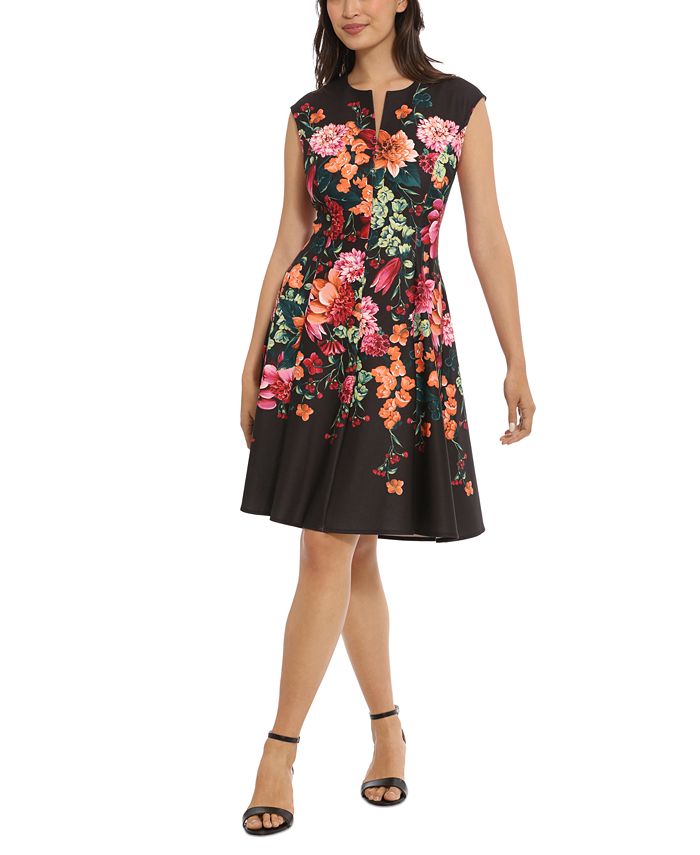 London Times Women's Floral-Print Fit & Flare Dress - Macy's