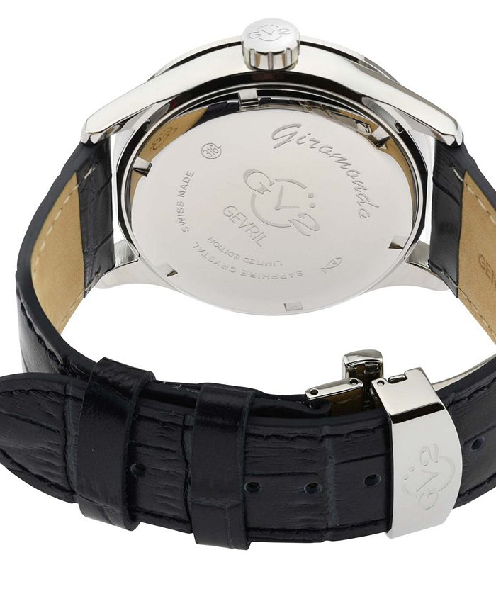 GV2 by Gevril Men's Giromondo Swiss Quartz Black Leather Watch 42mm ...