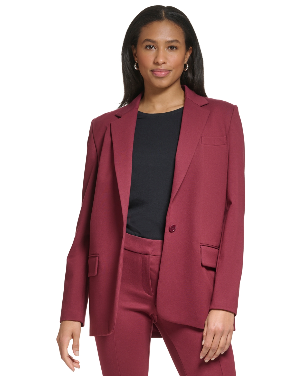 Click here for Dkny Petite Notch Collar Flap Pocket One-Button Ja... prices