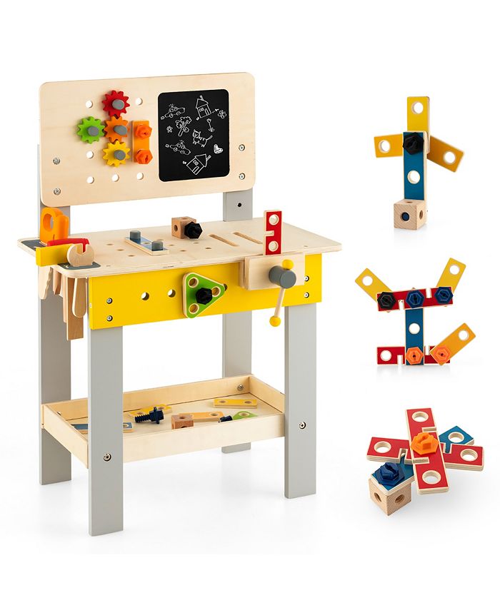 Costway Wooden Tool Bench Workbench Toy Play for Kids with Tools Set ...