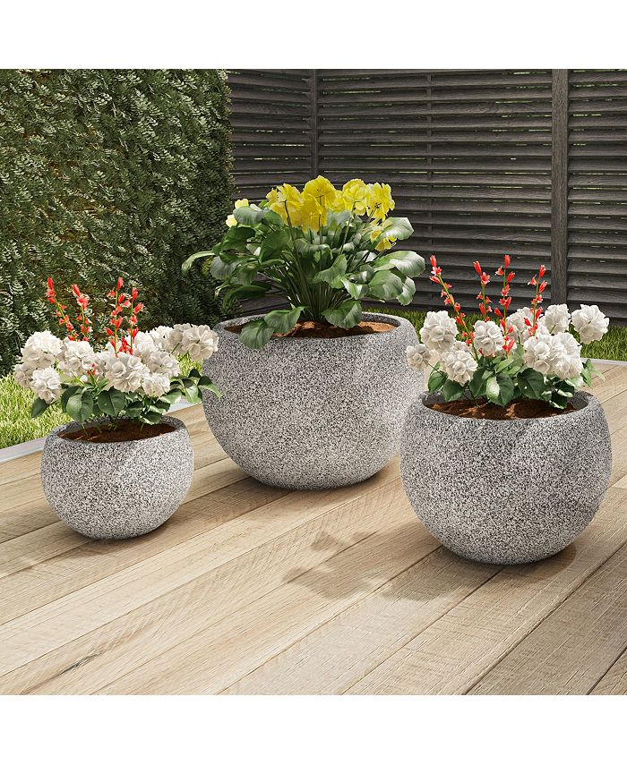 Pure Garden Fiber Clay Planters - 3-Piece Varying Height Textured Pot ...