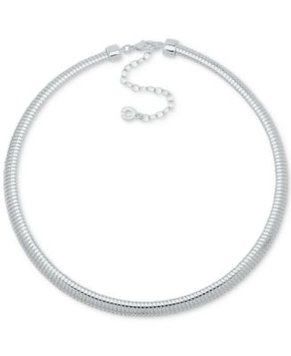 Anne Klein Silver-Tone Omega Chain Collar Necklace, 16" + 3" extender ...