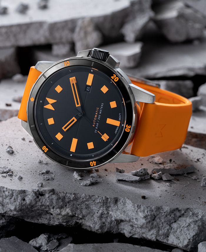 MVMT Men's Minimal Sport Automatic Orange Silicone Strap Watch 45mm - Macy's