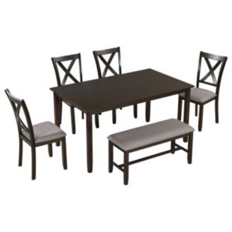 Simplie Fun 6-Piece Kitchen Dining Table Set Wooden Rectangular Dining ...