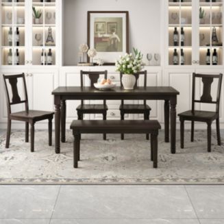 Simplie Fun Classic 6-Piece Dining Set Wooden Table and 4 Chairs with ...