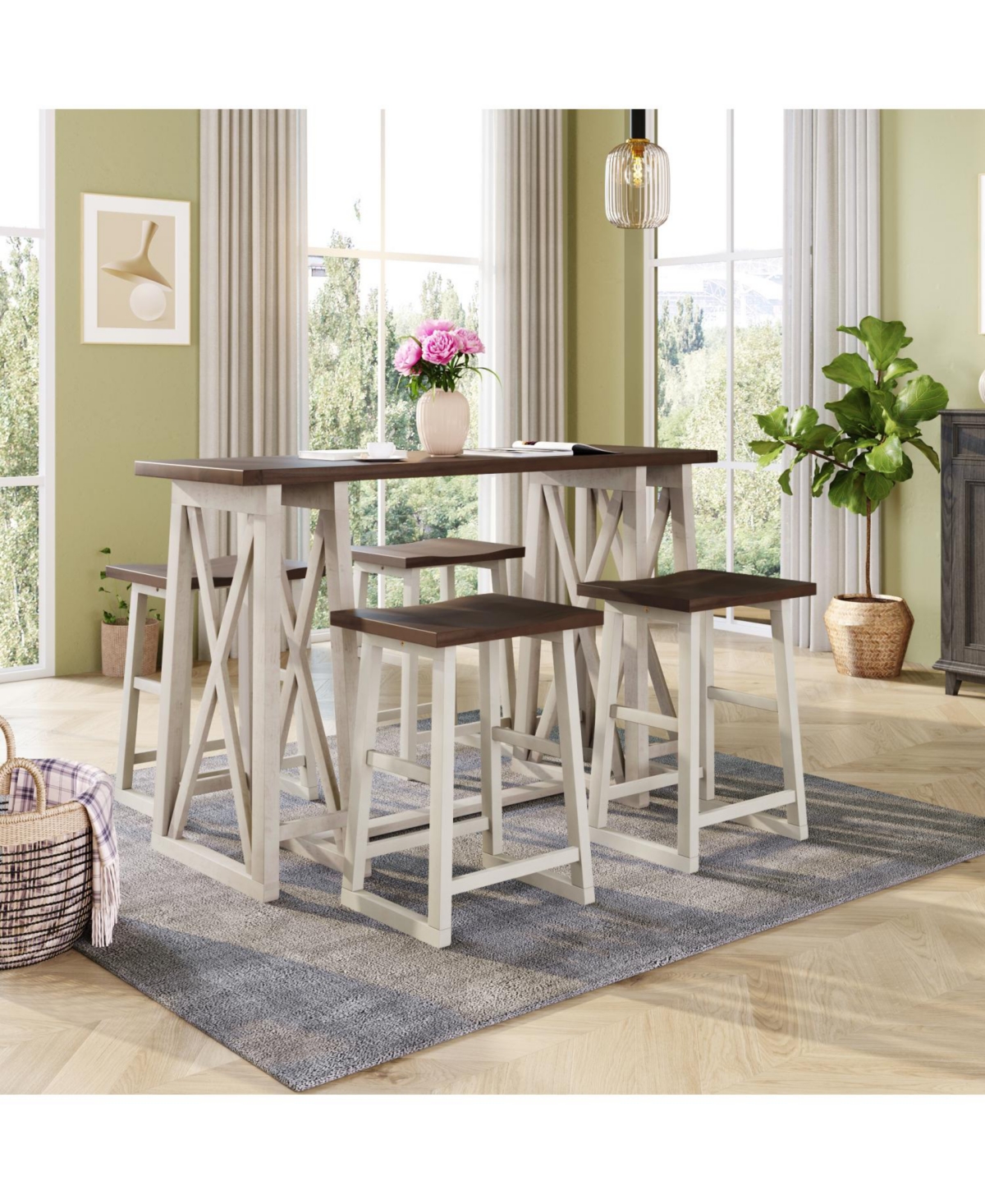 Simplie Fun Rustic Counter Height 5-piece Dining Set, Wood Console ...