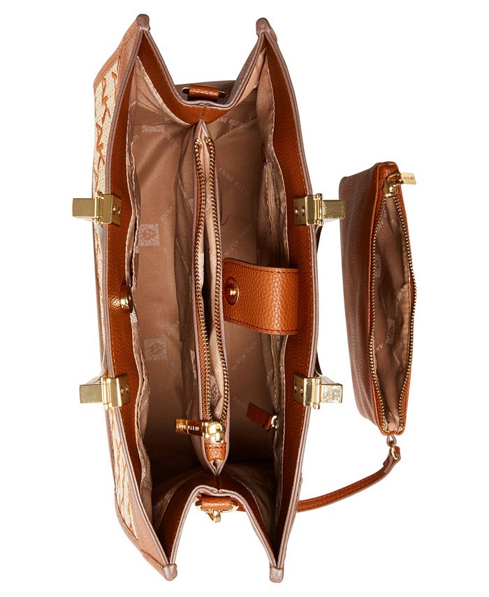 Anne Klein Large Tote in Embroidered AK Straw - Macy's