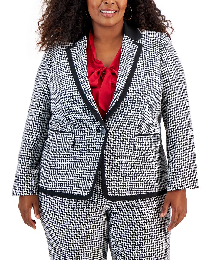 Kasper Plus Size Houndstooth One-Button Blazer - Macy's