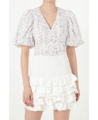 Free the Roses Women's Floral Balloon Sleeve Top with Lace Texture - Macy's