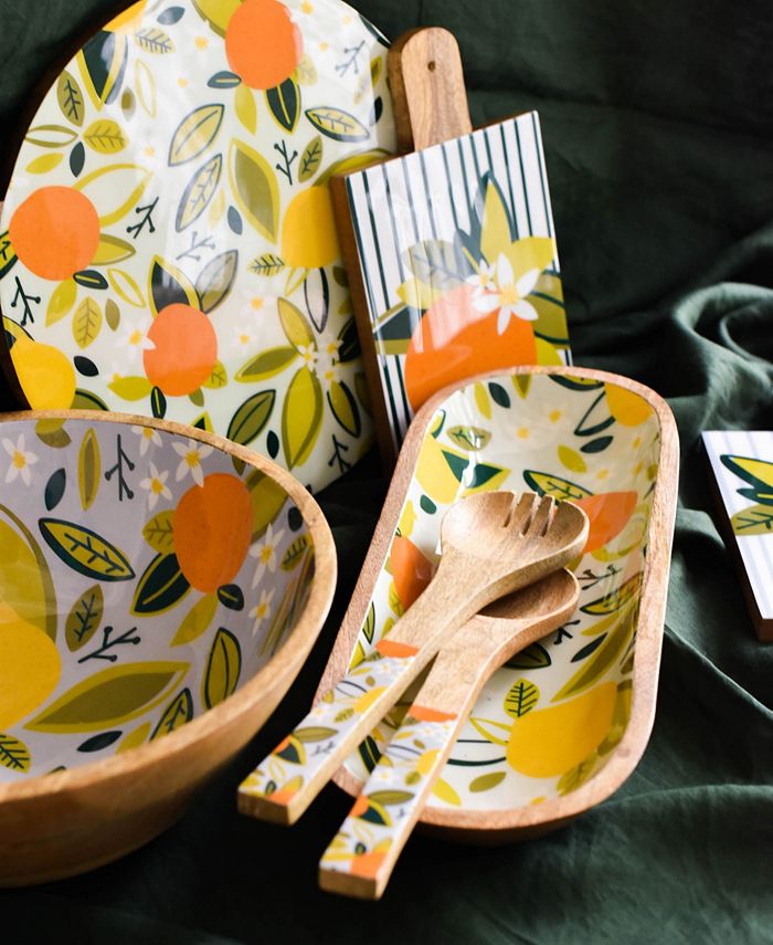 Coton Colors Citrus Print Wood Dough Bowl 16'' - Macy's