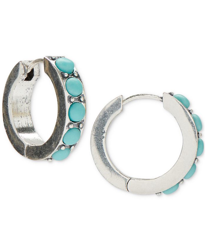 Lucky Brand Silver-Tone Small Turquoise-Look Studded Hoop Earrings, 0. ...