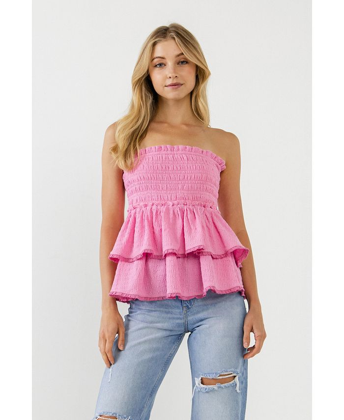 Free the Roses Women's Lace Smocked Knit Ruffled Tube Top - Macy's