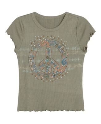 Beautees Big Girls Short Sleeve, Crew Neck Waffle with Glitter Screen ...