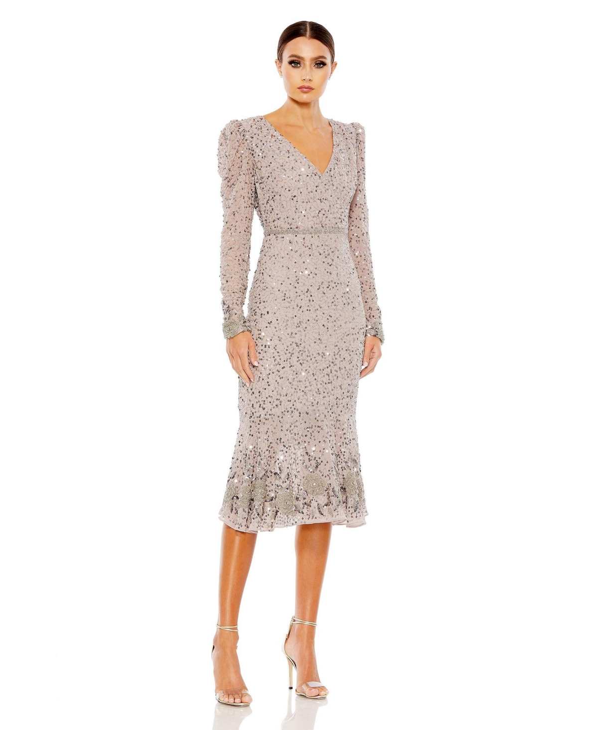 Click here for Mac Duggal Womens Pleated High Neck Raglan Long Sl... prices